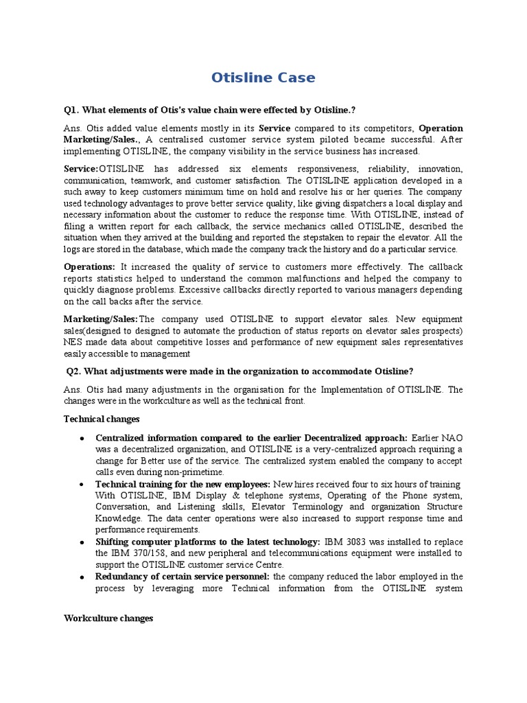 Otisline Case | PDF | Sales | Elevator