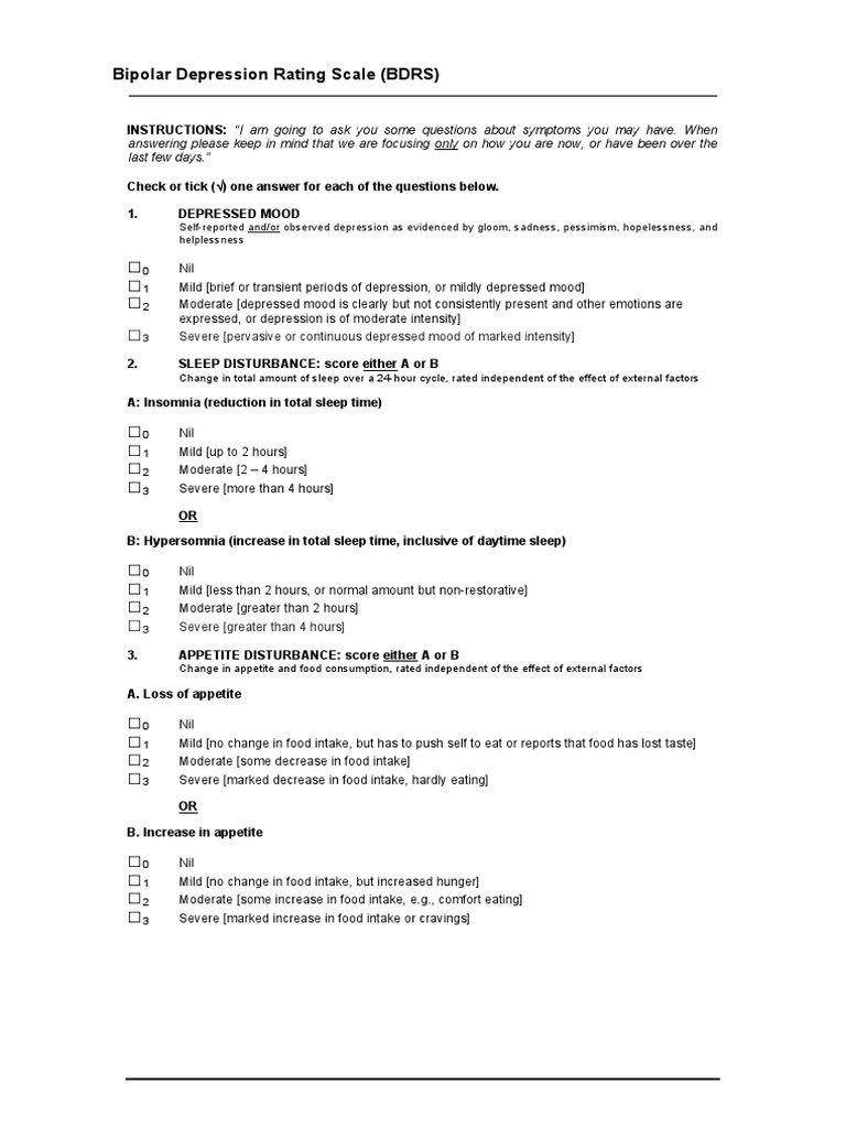 Bipolar Depression Rating Scale (BDRS) | Download Free PDF | Depression ...