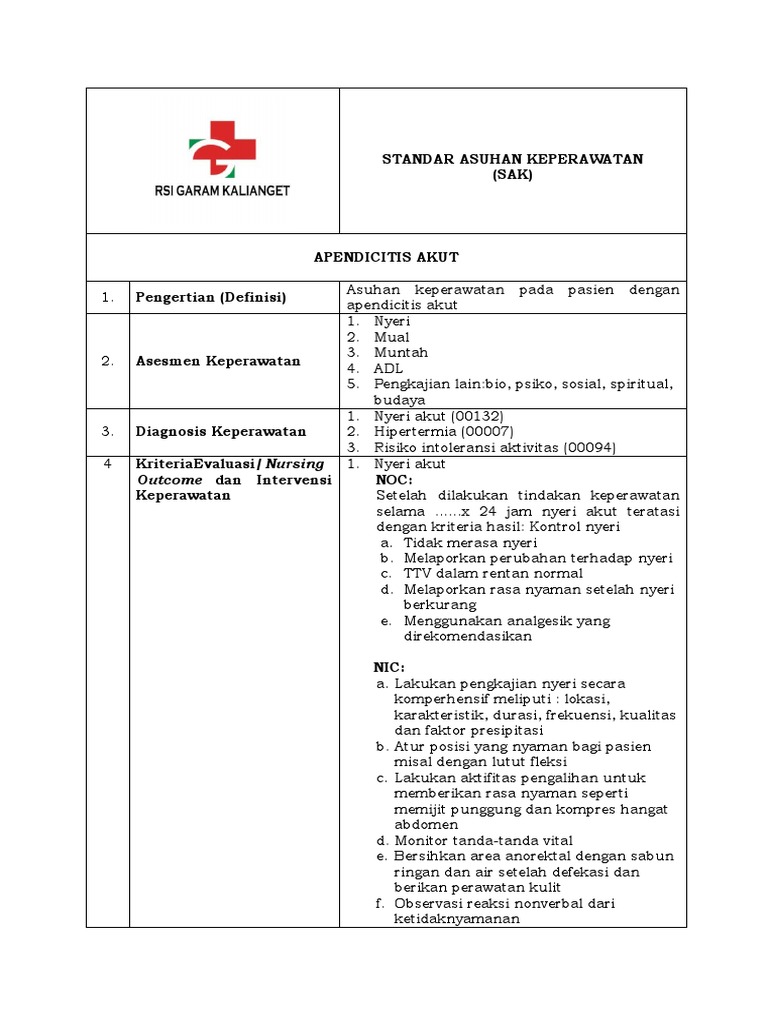 Contoh Standar Asuhan Keperawatan | PDF