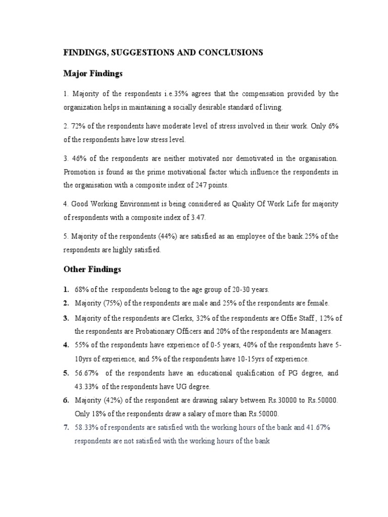 Findings, Suggestions and Conclusions Major Findings | PDF ...