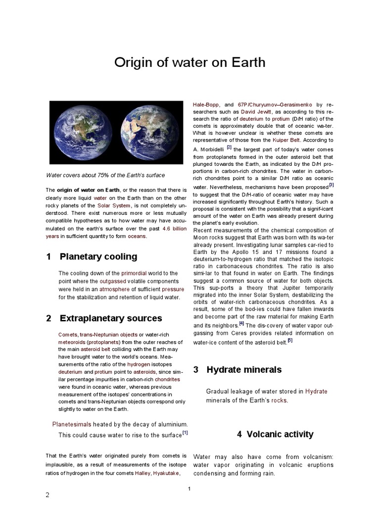 Origin of Water On Earth: 1 Planetary Cooling | PDF | Atmosphere ...