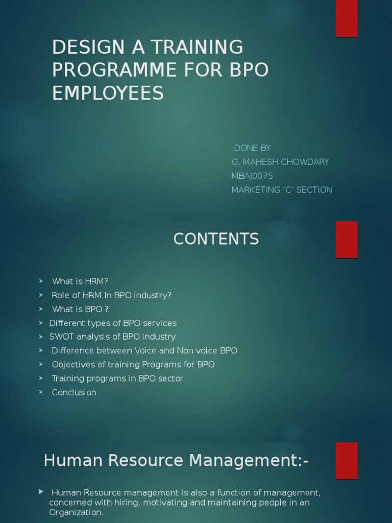 Design A Training Programme For Bpo Employees: Done by G. Mahesh ...