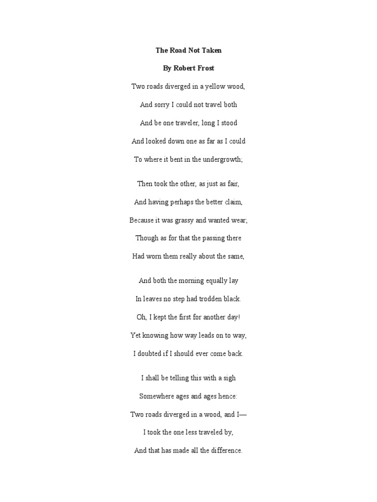 The Road Not Taken by Robert Frost | PDF | Poetry | Metre (Poetry)