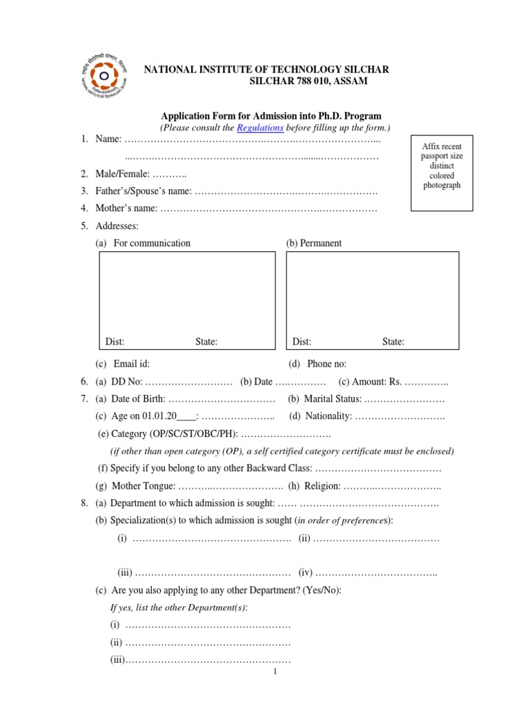 (Please Consult The Before Filling Up The Form.) : National Institute ...