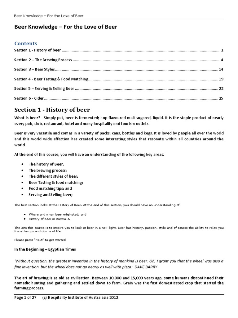 Essential Beer Knowledge for Servers | PDF | Brewing | Beer