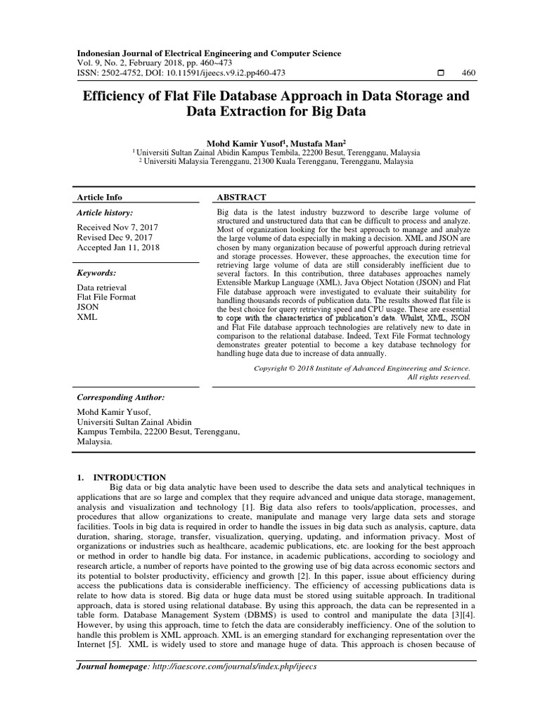 Efficiency Of Flat File Database Approach In Data Pdf Pdf Big Data Databases