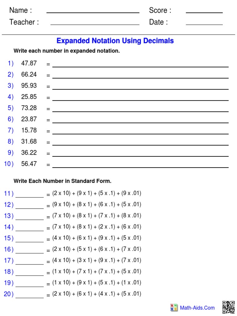 Expanded Notation Decimals PDF | PDF | Notation | Mathematical Notation