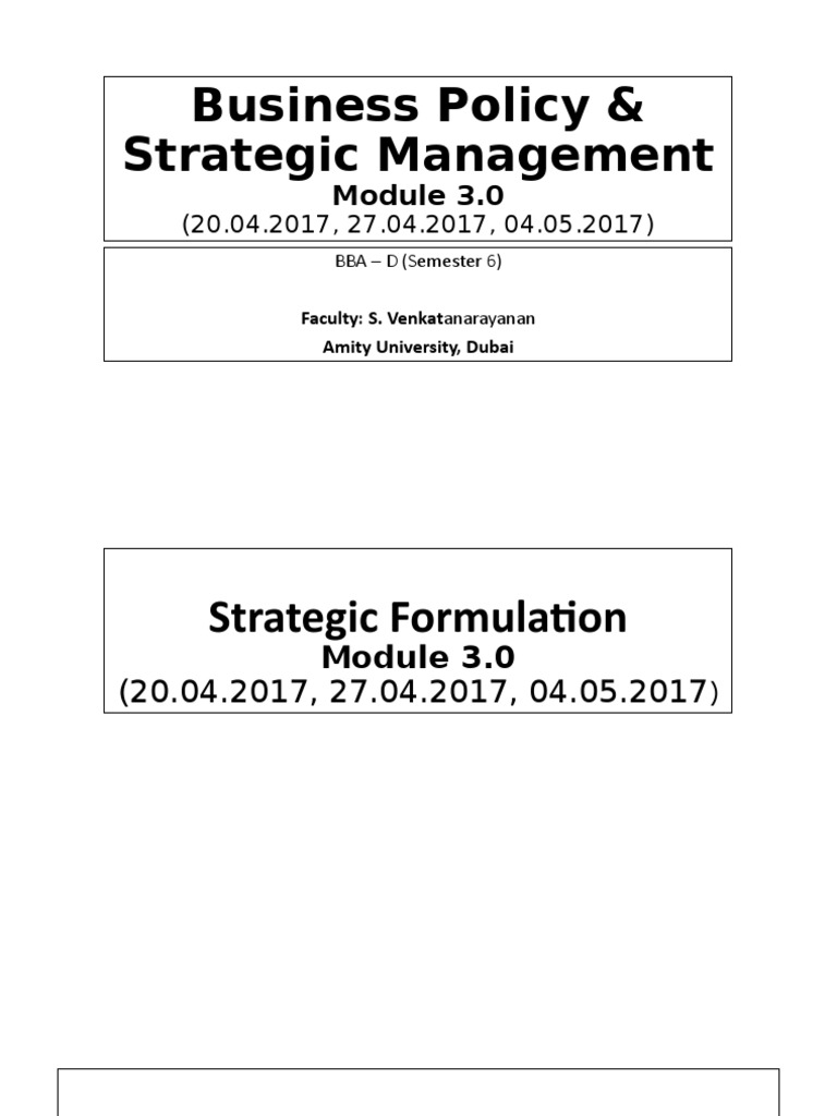 BP&SM (Module 3.0) (Strategic Formulation) (BBA - D) (Sem 6) | PDF | Strategic Management ...