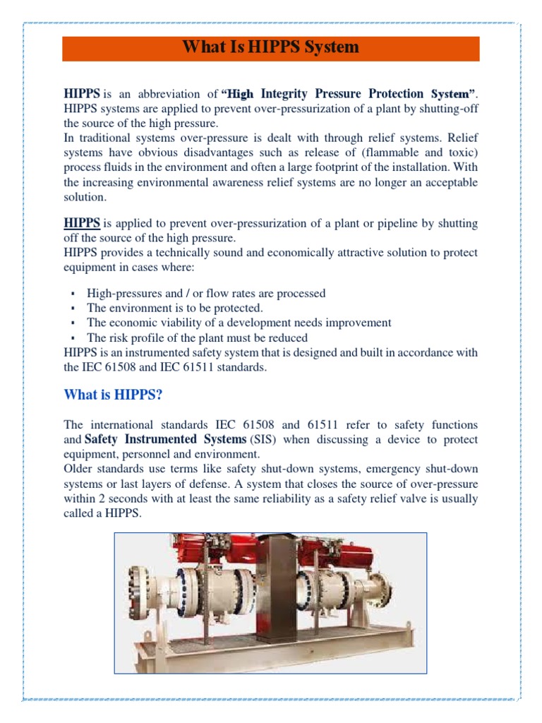 HIPPS Is An Abbreviation of "High Integrity Pressure Protection System ...
