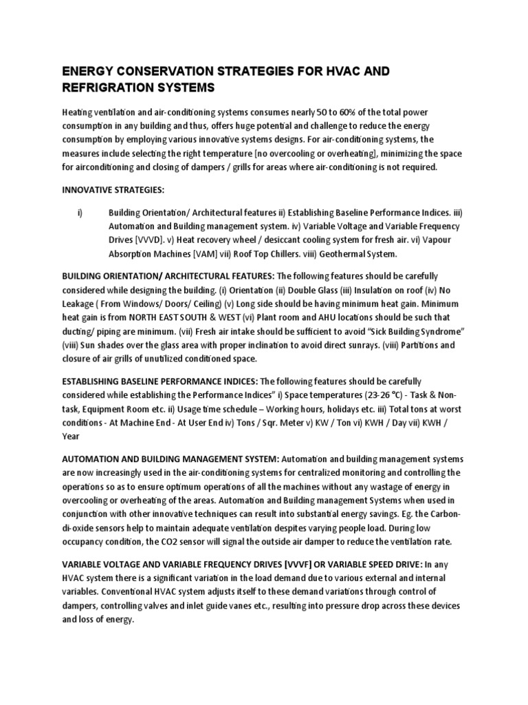 Energy Conservation Strategies For Hvac and Refrigration Systems | PDF ...