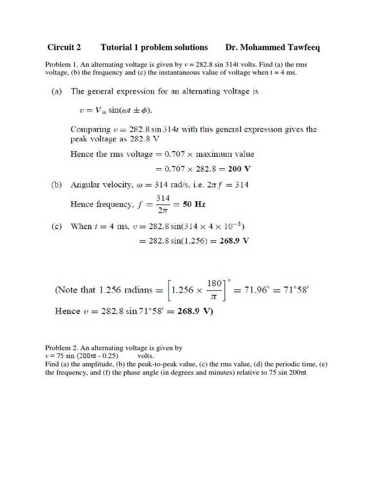 AC Circuit Analysis Problem Solutions | PDF | Amplitude | Mechanics