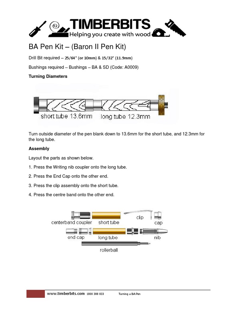 BA Pen Kit - (Baron II Pen Kit) : Turning Diameters | PDF | Home ...