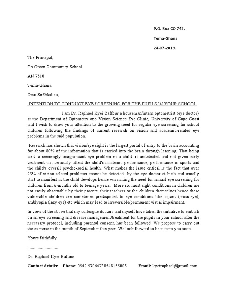 Eye Screening Letter Ridge | PDF