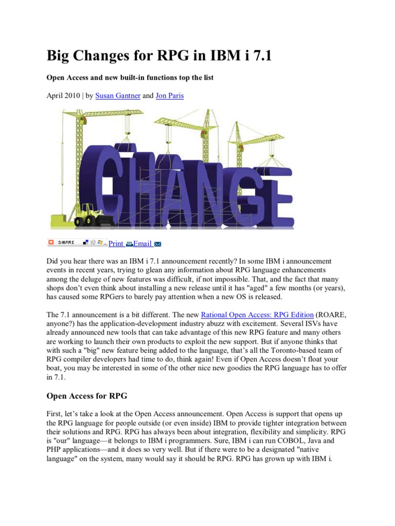 Big Changes for RPG in IBM i 7.1 | Ibm Rpg | Subroutine | Free 30-day ...