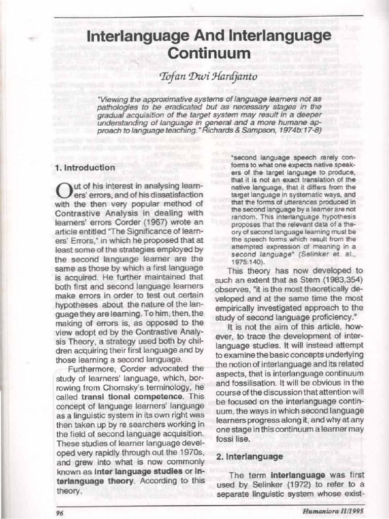 Interlanguage and Interlanguage Continuum: 'Tofa:Ha | PDF ...