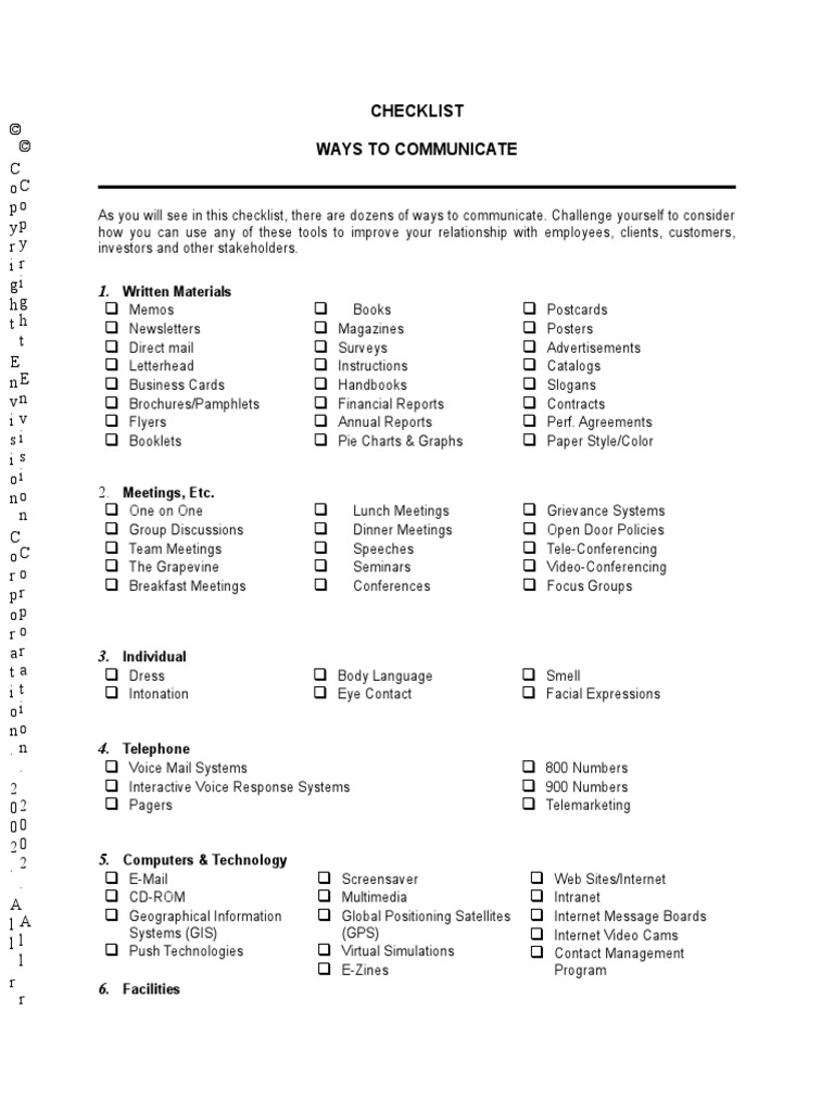Checklist - Ways To Communicate | PDF | Internet | Communication