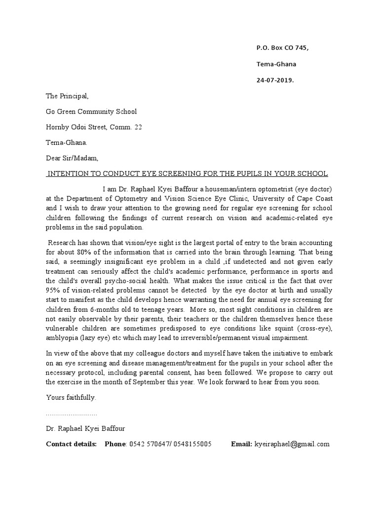 Eye Screening Letter | PDF