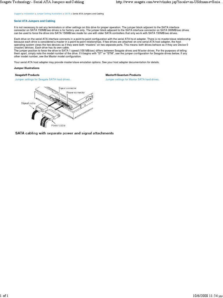 Seagate SATA Jumper Settings Guide | PDF
