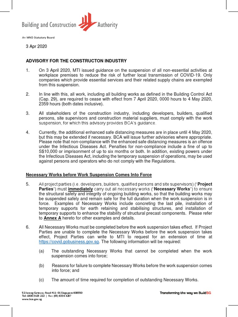 Bca Advisory To Construction Industry | PDF | Government | Business