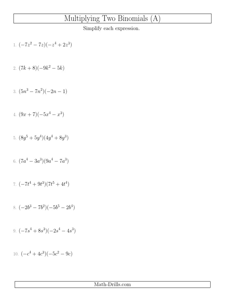 Multiplying Two Binomials (A) | PDF