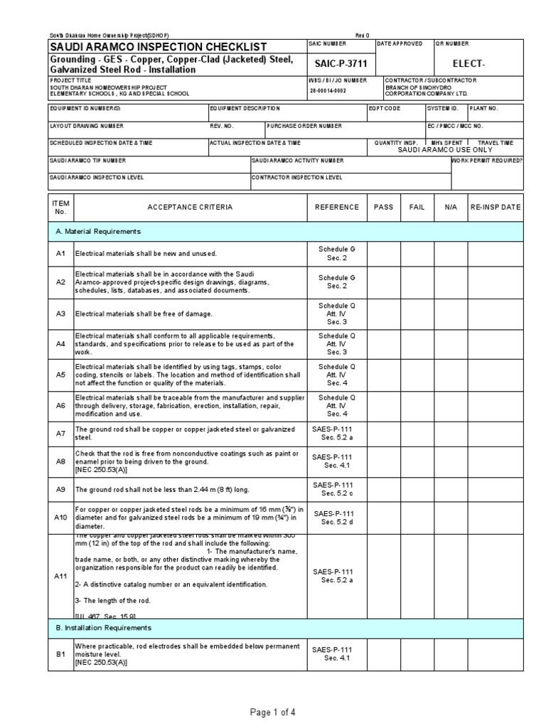 Saudi Aramco Inspection Checklist | PDF | Electricity