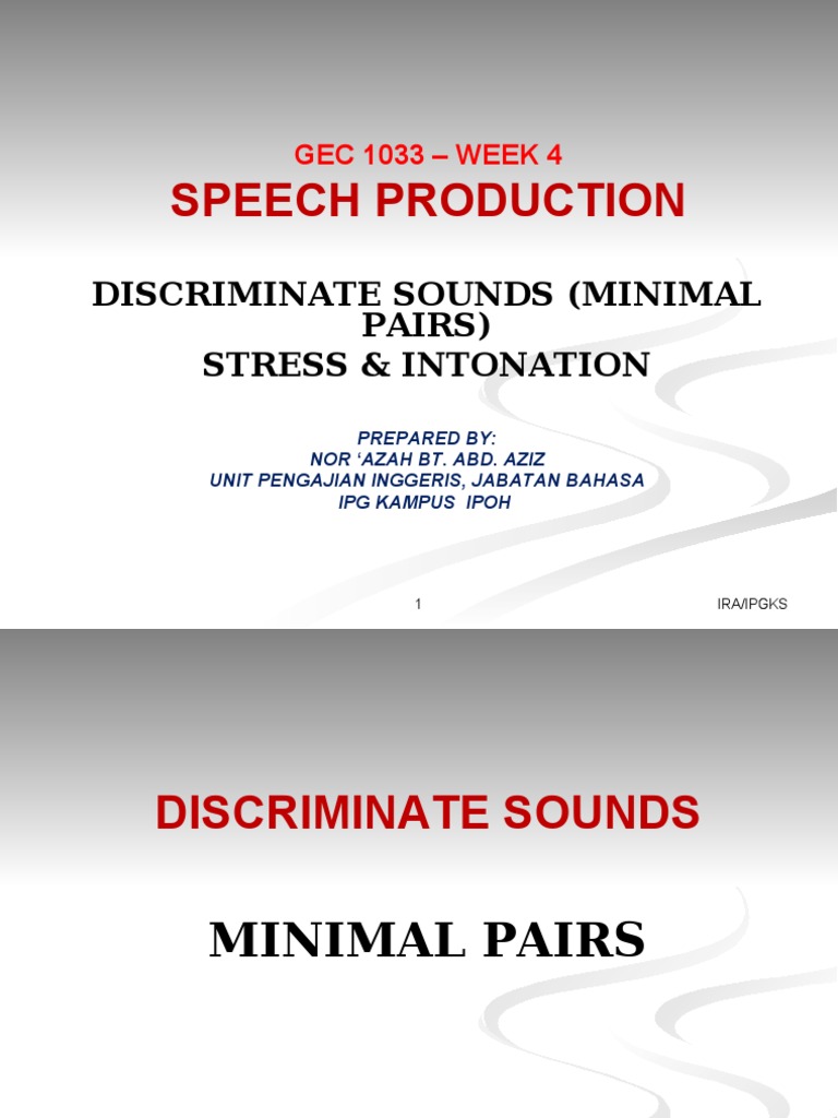 Speech Production: Discriminate Sounds (Minimal Pairs) Stress ...