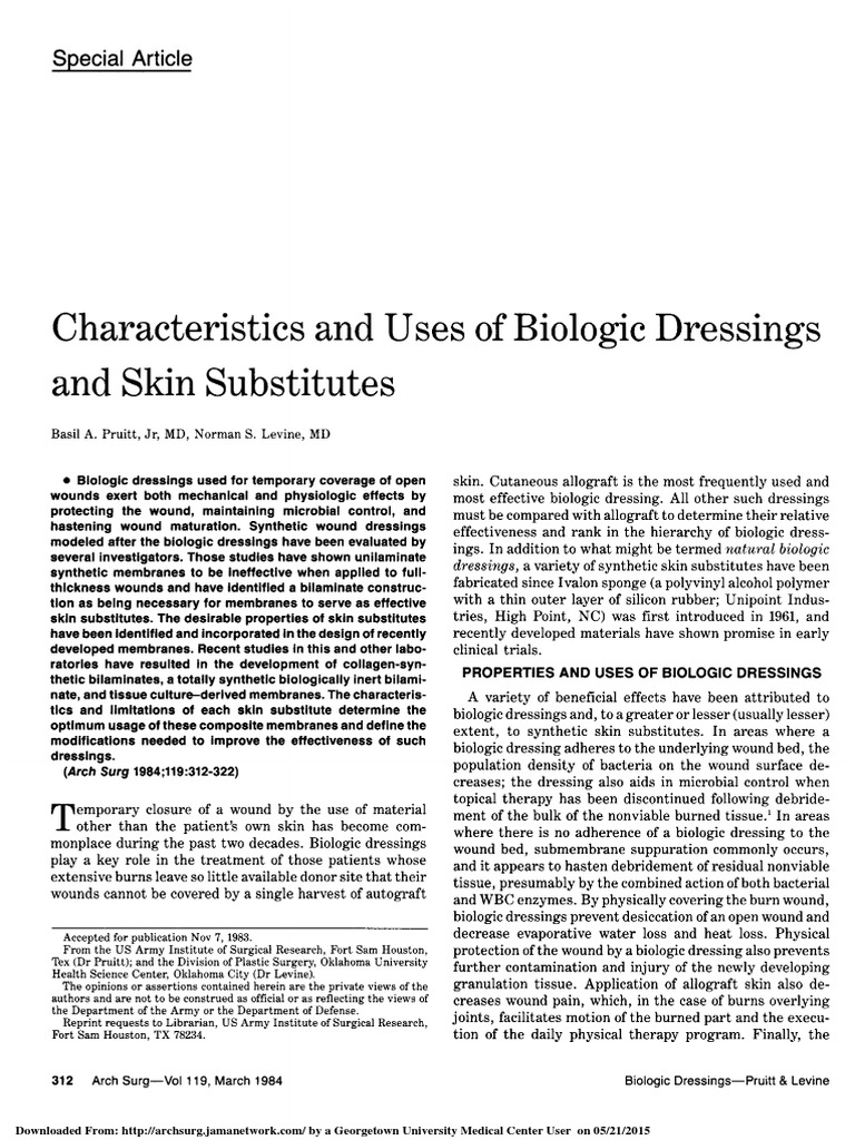 Characteristics and Uses of Biologic Dressings | PDF | Skin | Wound