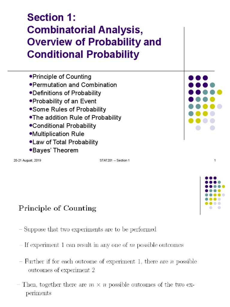 Section 1: Combinatorial Analysis, Overview of Probability and Conditional Probability | PDF ...