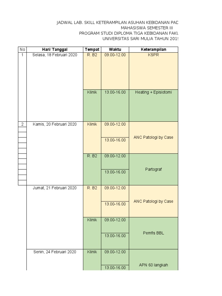 Jadwal Lab Skill Semester 3 | PDF