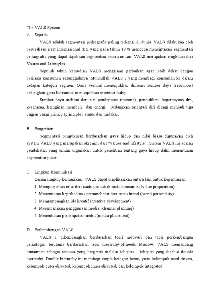 The VALS System | PDF