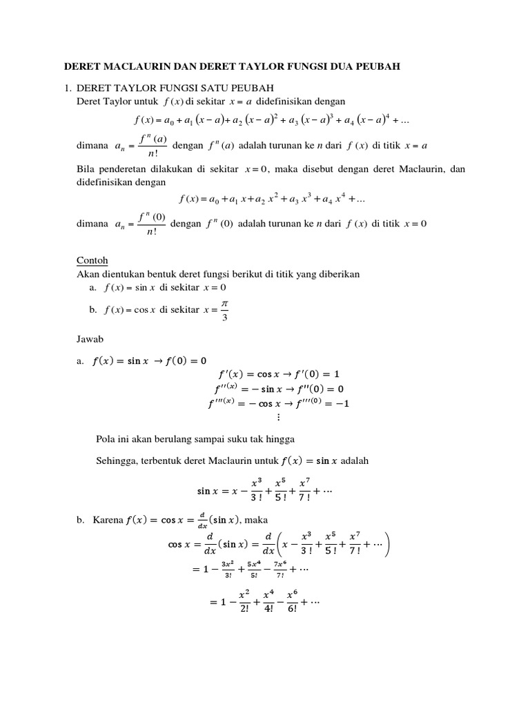 Deret Maclaurin Dan Deret Taylor Fungsi Dua Peubah PDF | PDF