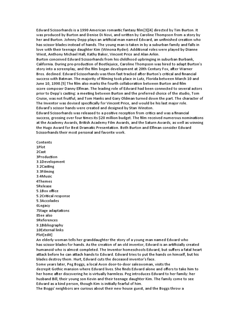 Edward Scissorhands - About The Movie | PDF