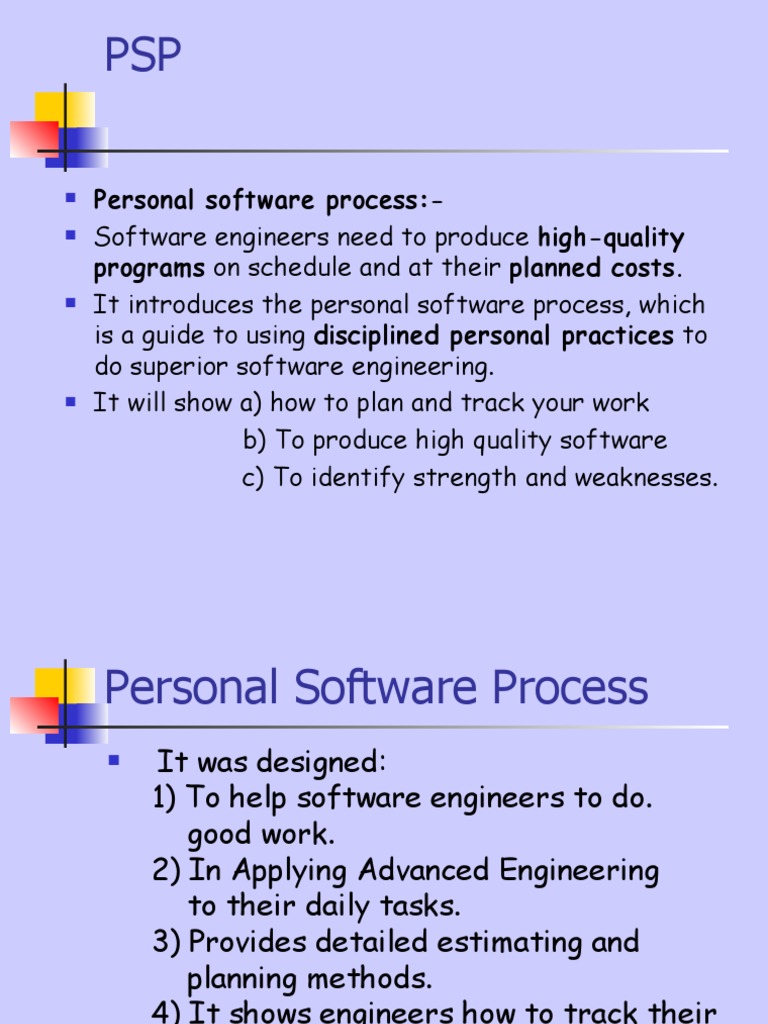 Personal Software Process:-Programs On Schedule and at Their Planned ...
