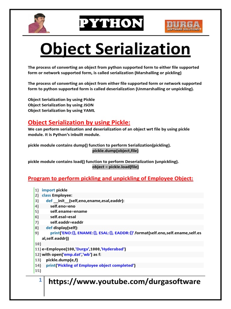 Object Serialization With Pickle, JSON and YAML PDF | PDF | Json ...