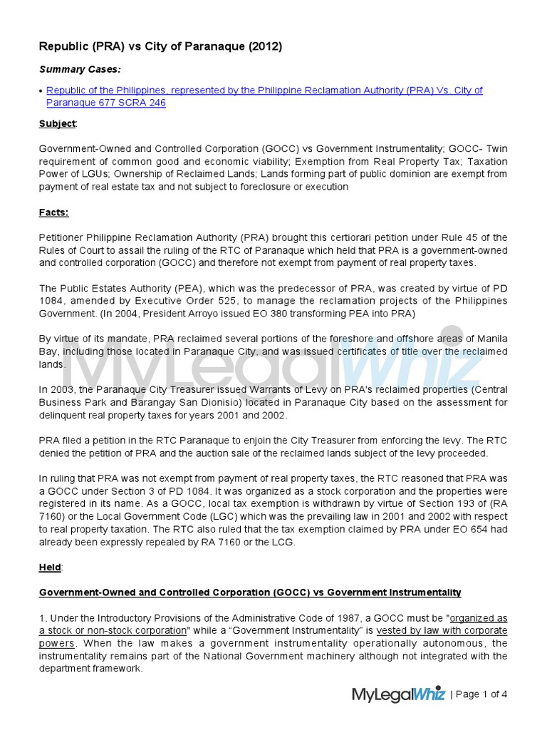 Republic of The Philippines Represented by The Philippine Reclamation ...