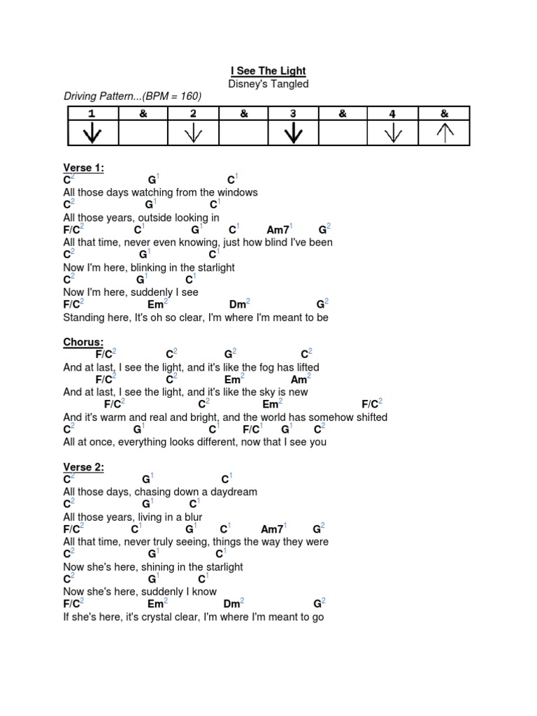 I See The Light Chord Chart | PDF