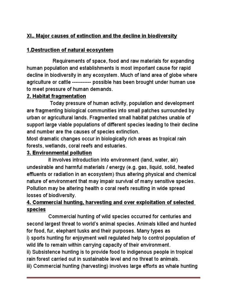 Major Causes of Extinction and the Decline in Biodiversity: Habitat ...