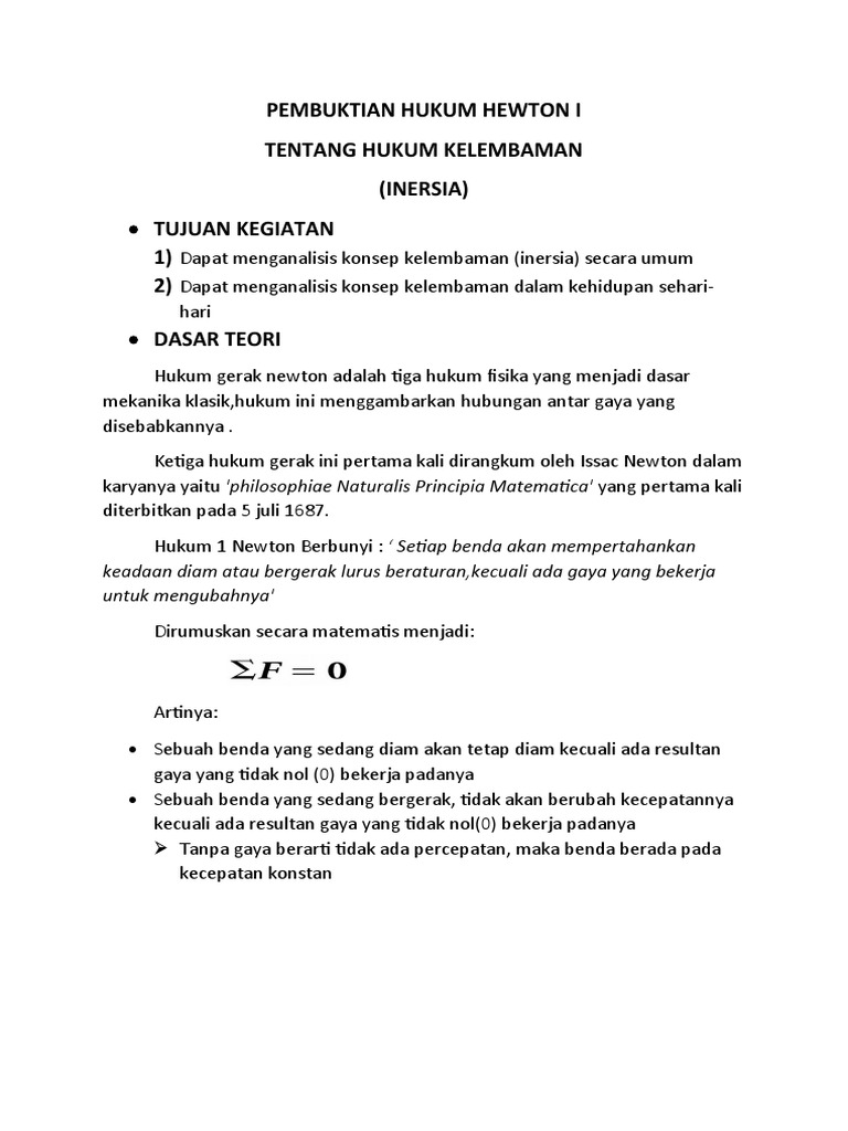 Laporan Akhir Percobaan Tentang Hukum Kelembaman | PDF