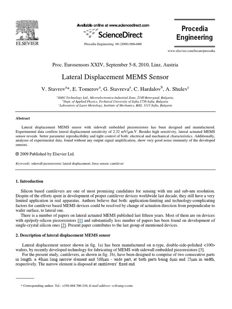 Lateral Displacement MEMS Sensor: Procedia Engineering | PDF | Sensor ...