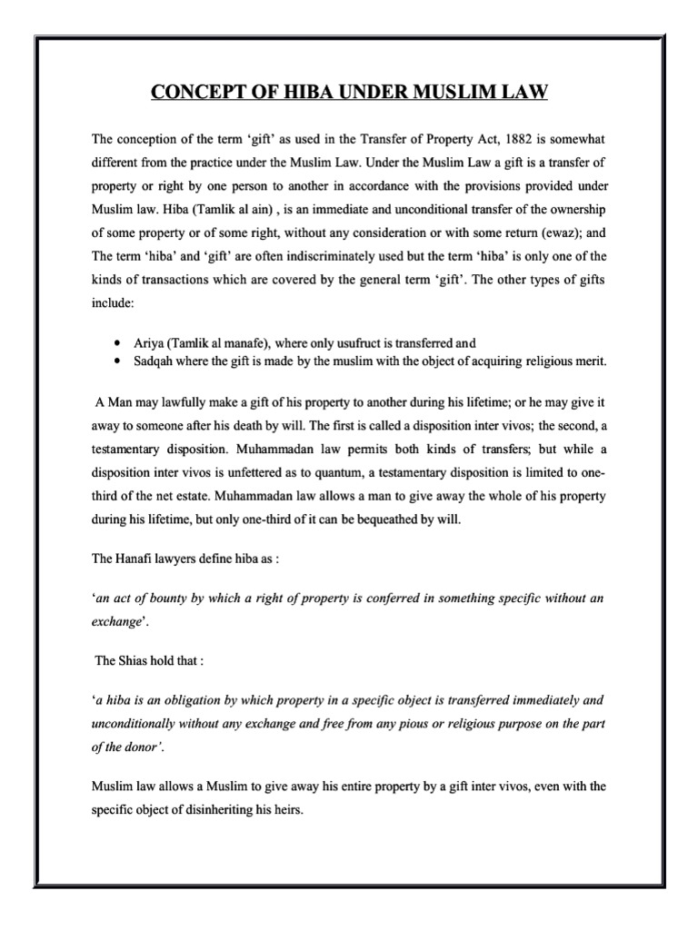 Understanding Hiba in Muslim Law | PDF | Property | Ethical Principles