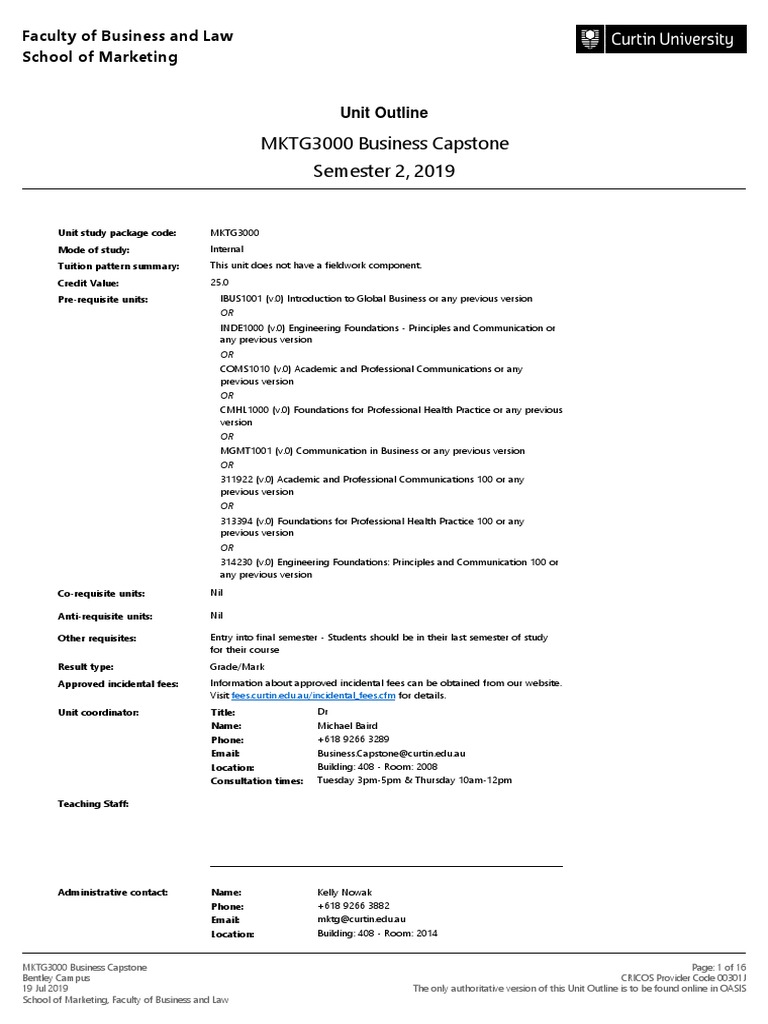 MKTG3000 Business Capstone Semester 2 2019 Bentley Campus INT PDF | PDF ...