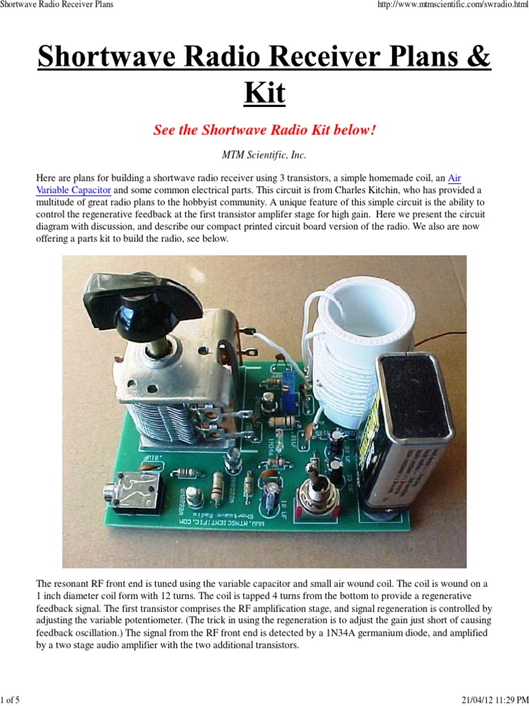 Shortwave Radio Receiver Plans | PDF | Radio | Amplifier