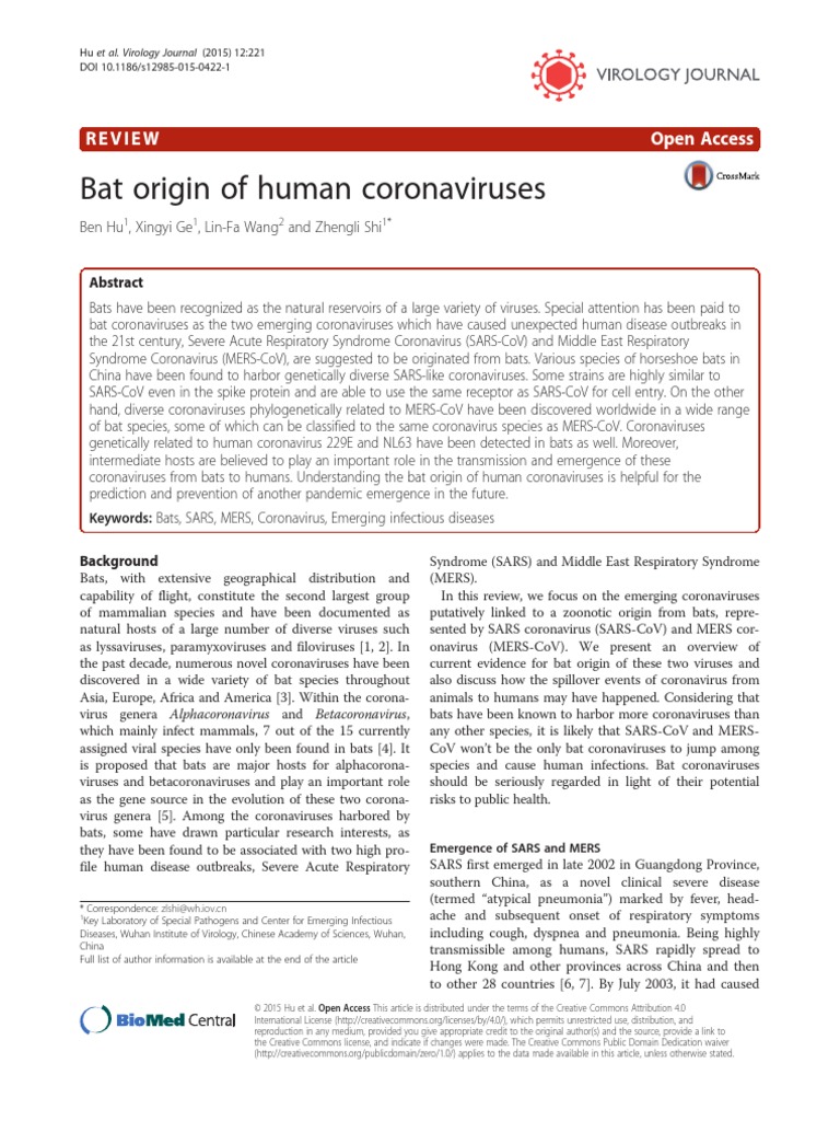 Bat Origin of Human Coronaviruses | PDF | Tree Of Life (Biology) | Life ...