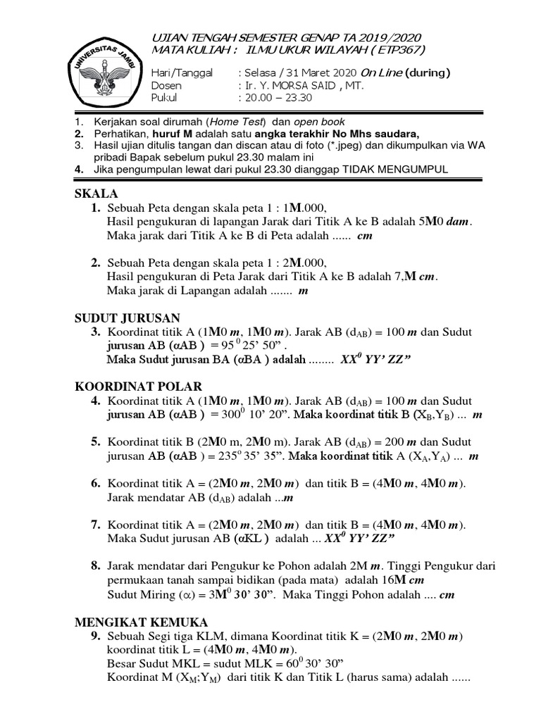 Soal Uts Ukur Wilayah - THP-2020 PDF | PDF | Olahraga & Rekreasi | Metode & Bahan Ajar
