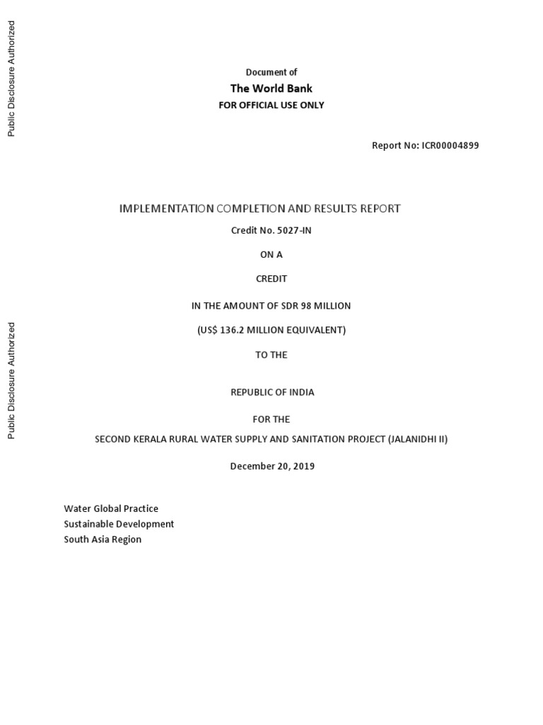 India Second Kerala Rural Water Supply and Sanitation Project Jalanidhi ...