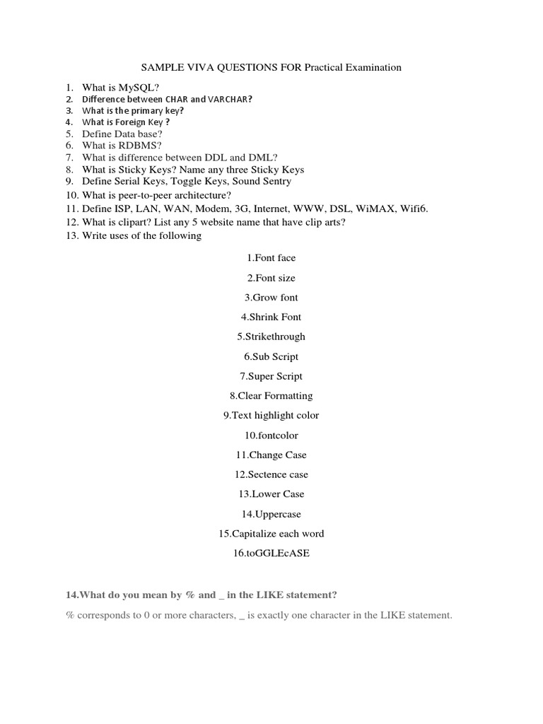 Sample Viva Question IT Practicals | PDF | Relational Database ...