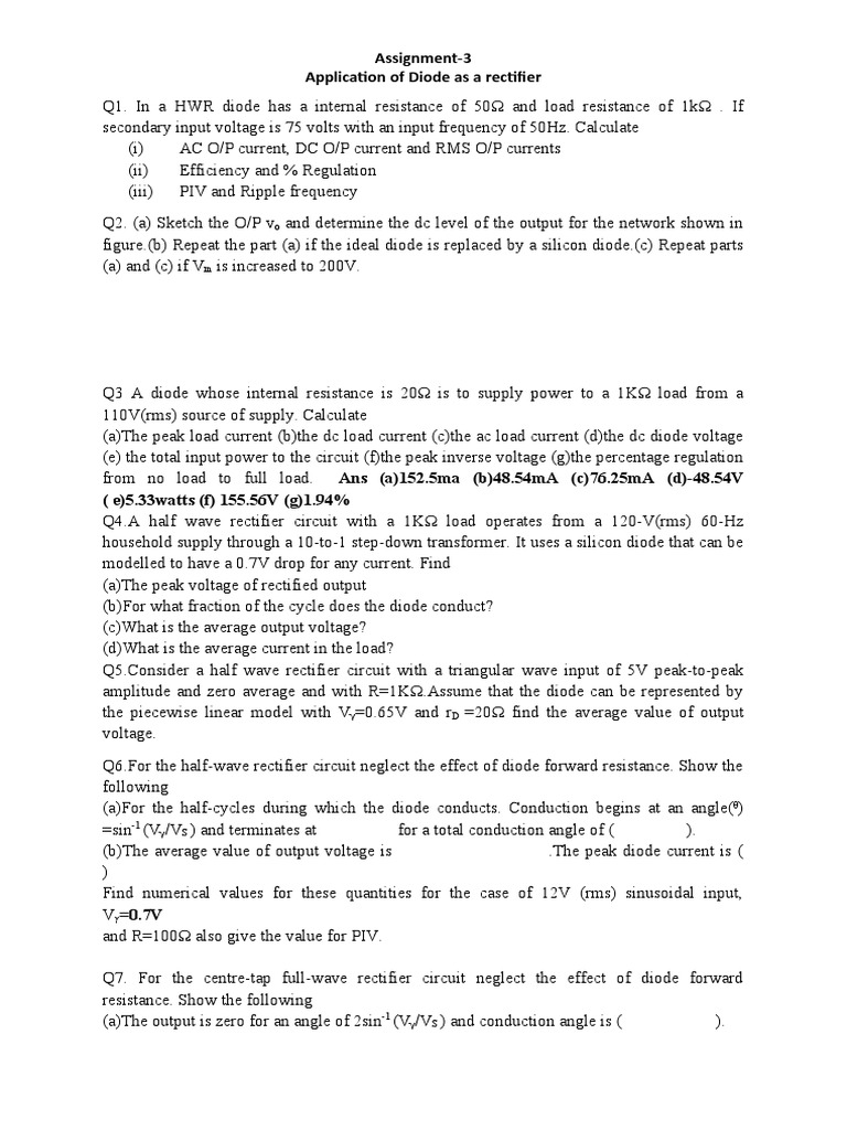 Assignment 3 Diode As A Rectifier | PDF | Rectifier | Electric Power