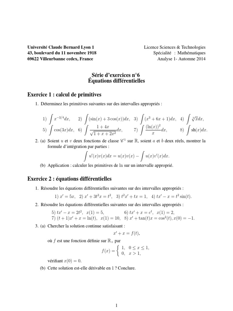 TD Eq Diff 1 | PDF | Calcul différentiel | Relations mathématiques