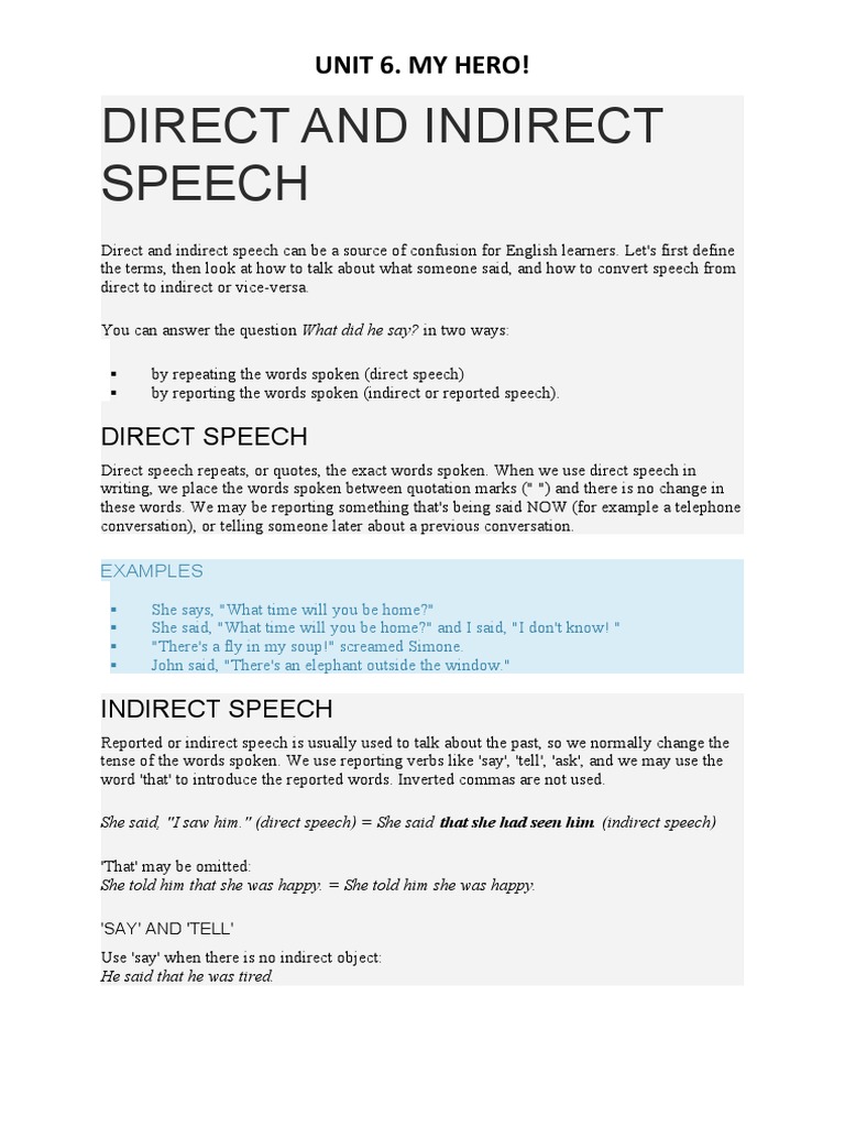 Direct and Indirect Speech Explained | PDF | Question | Grammar