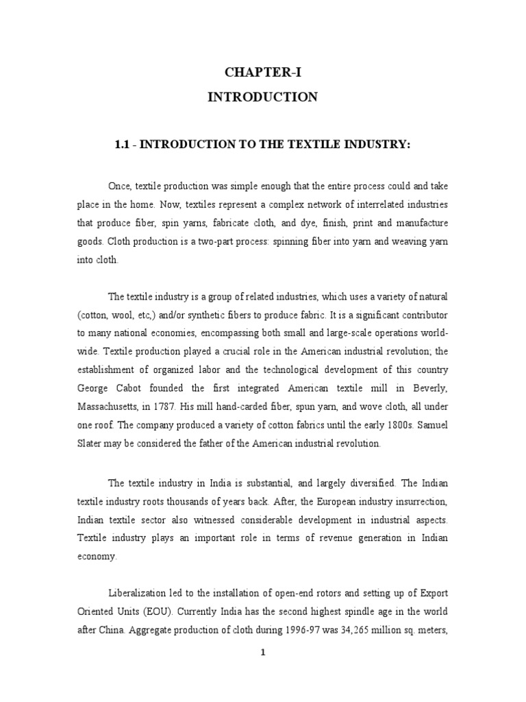 Chapter-I: 1.1 - Introduction To The Textile Industry | PDF | Employee ...